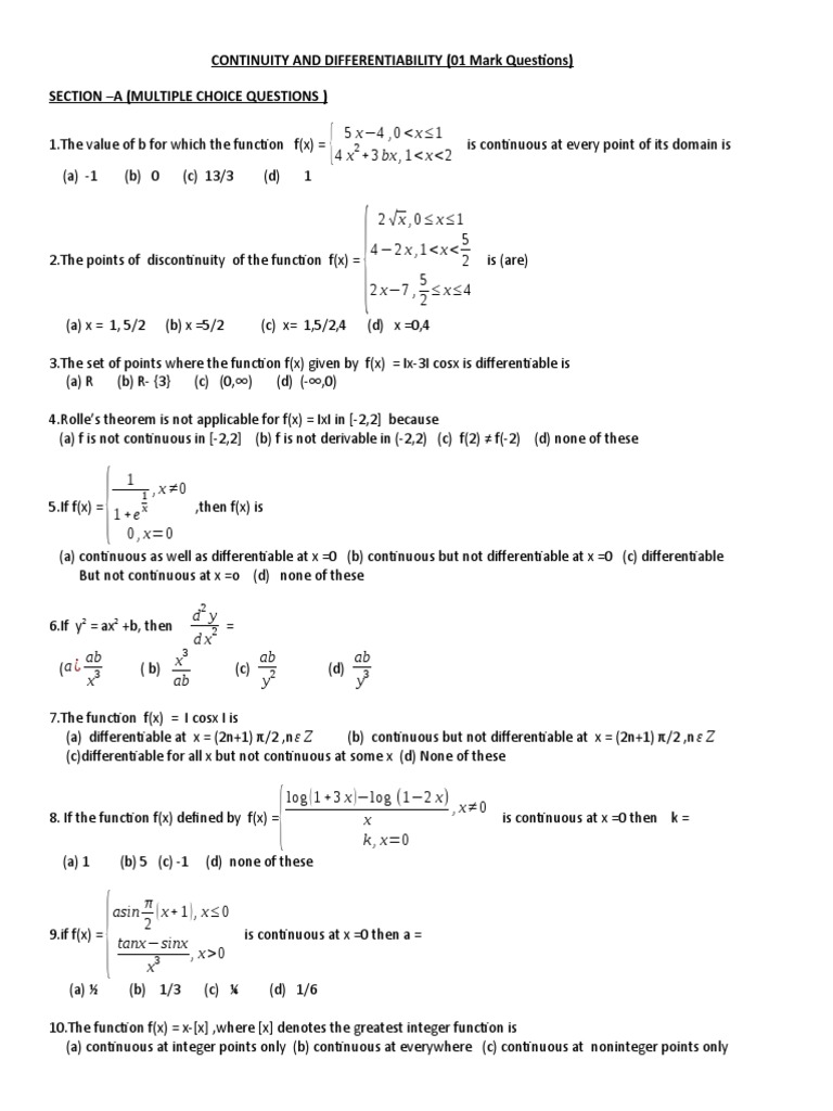 Continuity and Differentiability | PDF | Function (Mathematics) | Abstract Algebra