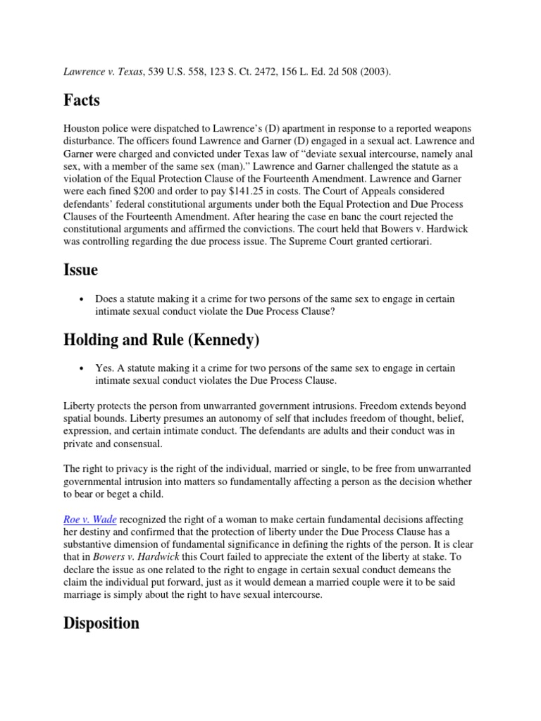 Lawrence v. Texas Case Summary | PDF | Lawrence V. Texas | United ...