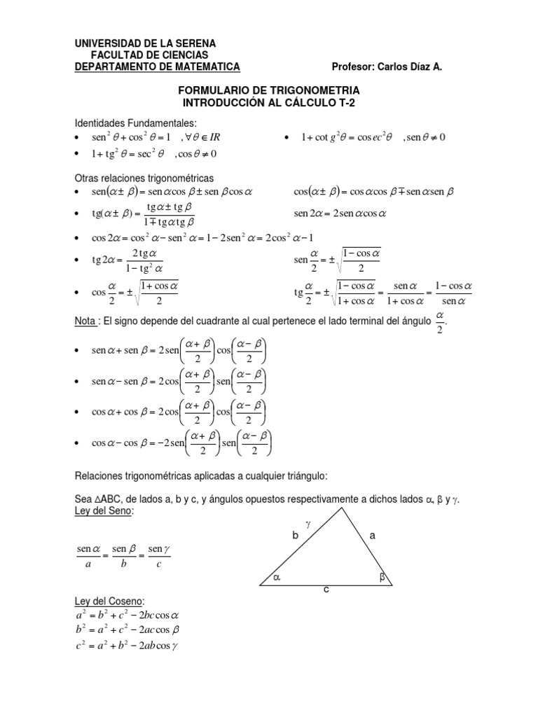 1 Formulario Trigonometria | PDF | Funciones trigonométricas | Funciones especiales