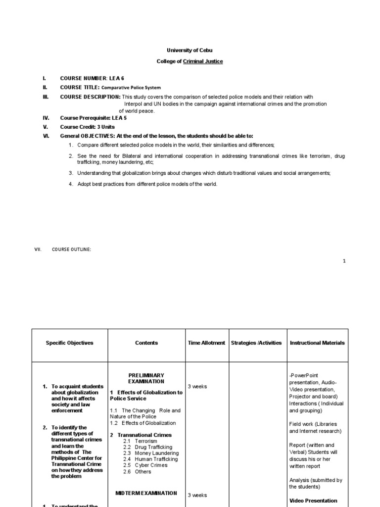 Comparative Police System Syllabus Finale | PDF | Transnational ...