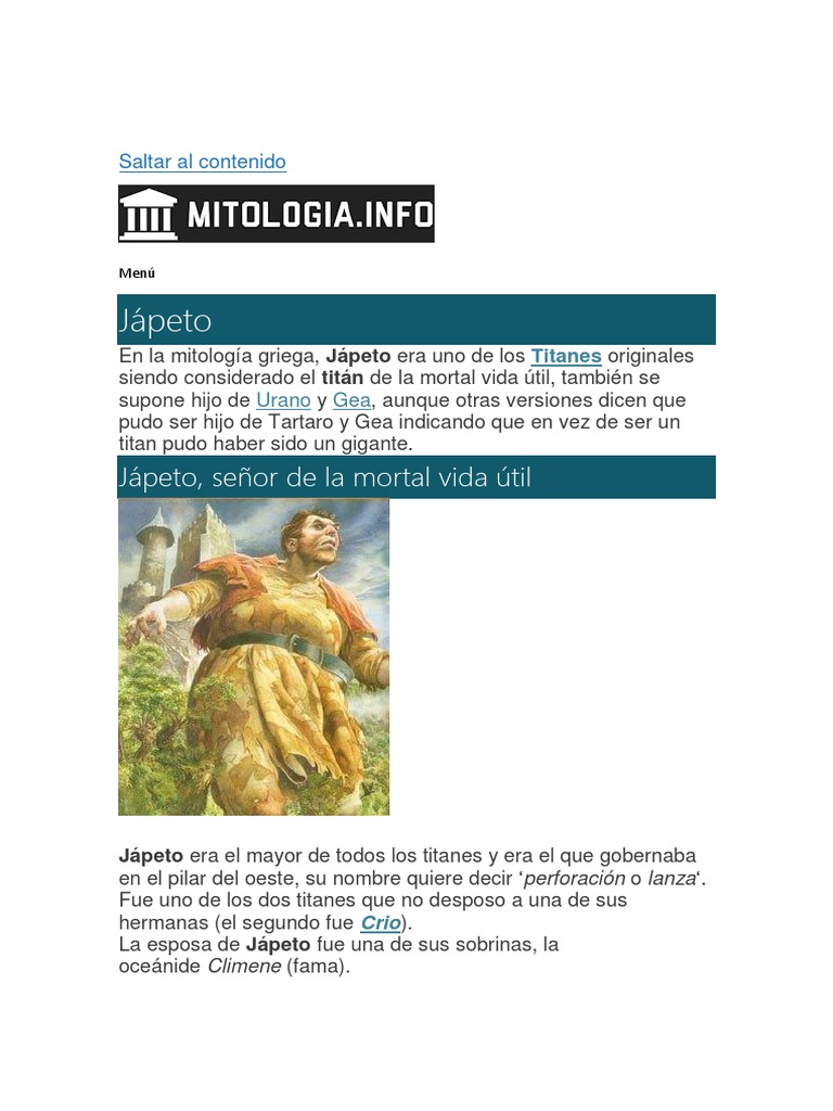 Japeto | PDF | Mitología griega | Politeísmo