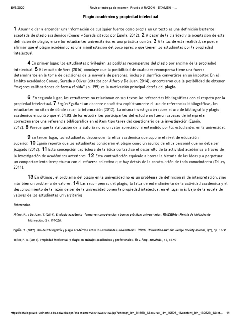 Plagio Académico y Propiedad Intelectual | PDF | Plagio | Prueba ...