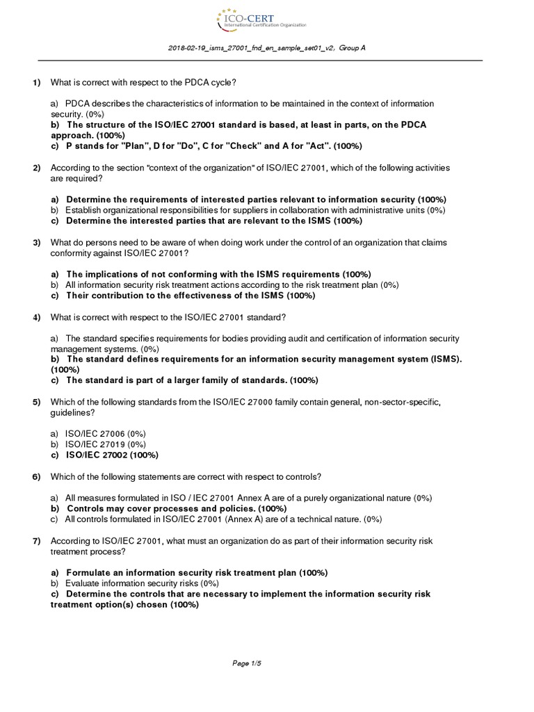 ICO ISMS 27001 FND EN Sample Set01 V2 SOLUTION | PDF | Information ...