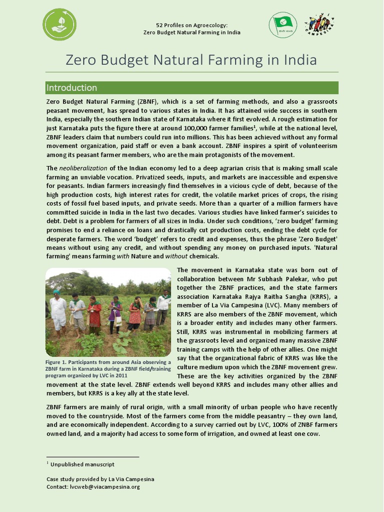 52 Profiles On Agroecology: Zero Budget Natural Farming in India | PDF