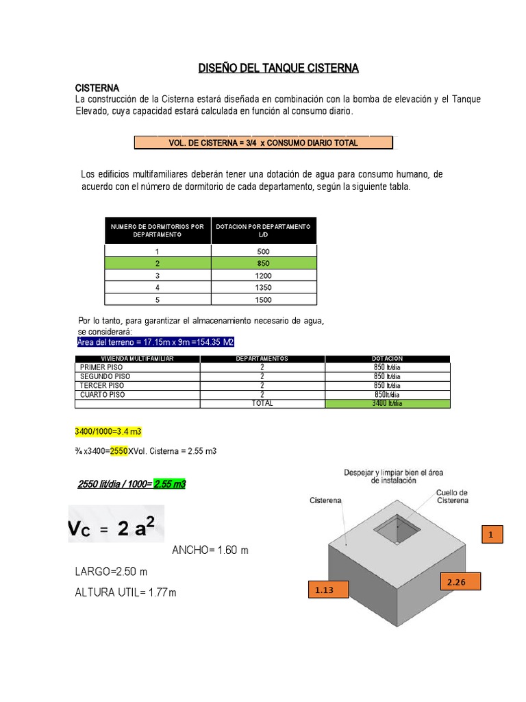 Calculo de Cisterna Tanque Elevado Cuba Pucllas | PDF | Ingeniería Química | Cantidades fisicas
