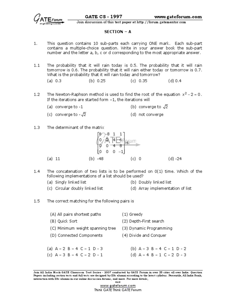 Gate CS - 1997 | PDF | Function (Mathematics) | Subroutine