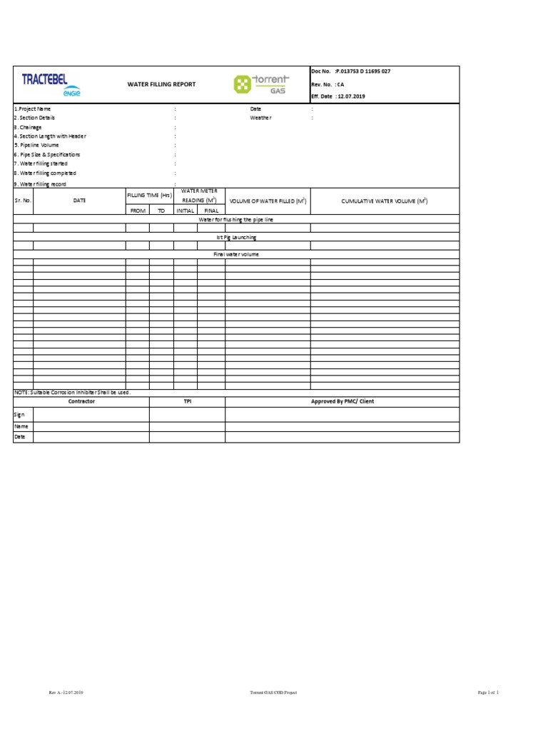 Water Filling Report: Doc No.:P.013753 D 11695 027 | PDF | Plumbing | Gases