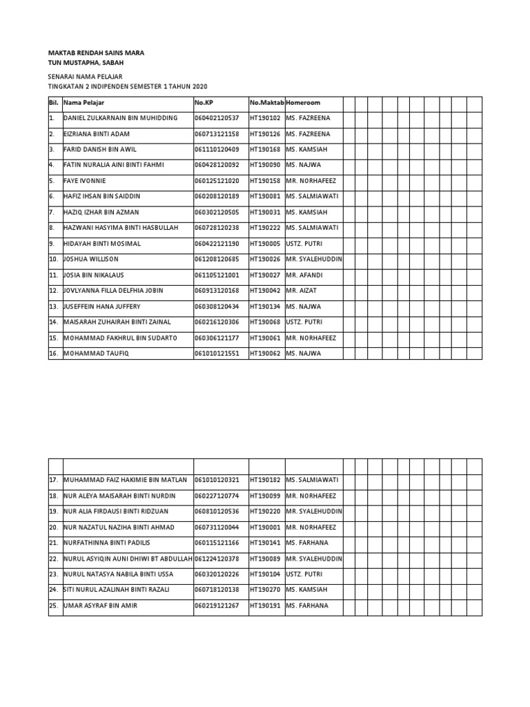 Attendance Sheet 2020 | PDF