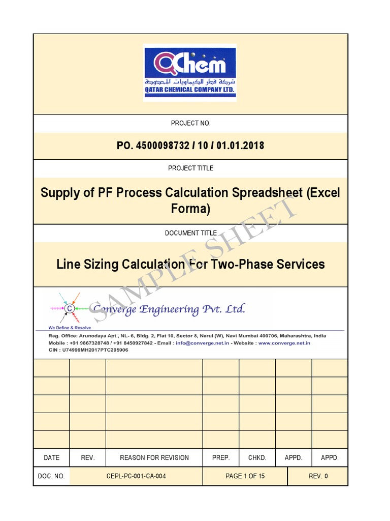 Sample Sheet: Supply of PF Process Calculation Spreadsheet (Excel Forma ...