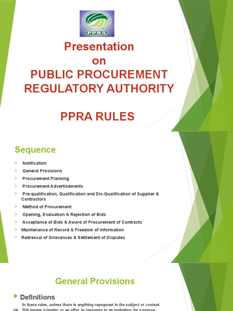 Presentation On Public Procurement Regulatory Authority Ppra Rules ...