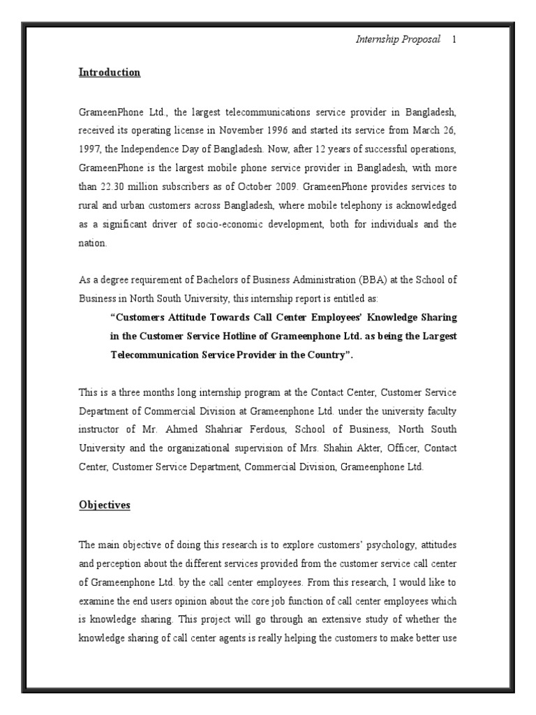 Internship Proposal | PDF | Call Centre | Survey Methodology