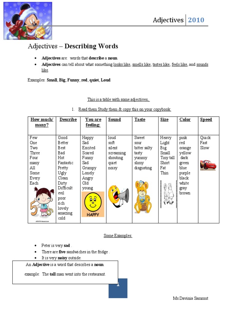 Adjectives: How Much/ Many? Describe You Are Feeling: Sound Taste Size ...