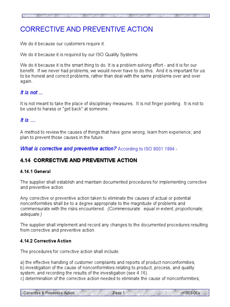 Corrective and Preventive Action | PDF | Audit | Business Process