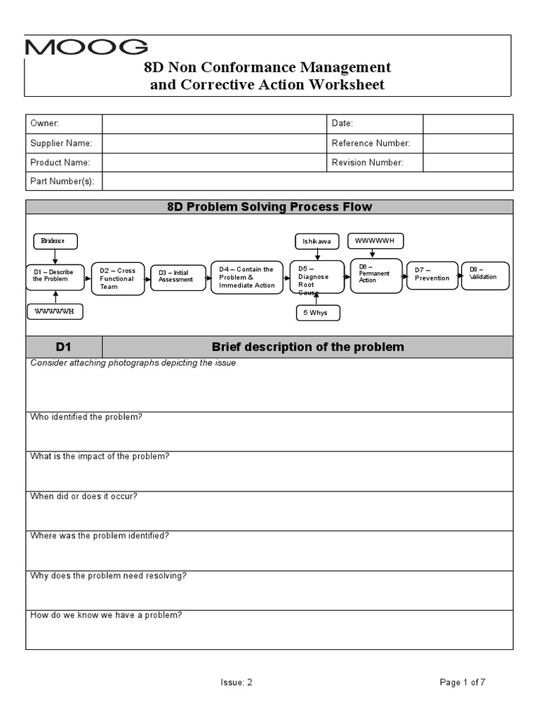 8D Non Conformance Management and Corrective Action Worksheet | PDF ...