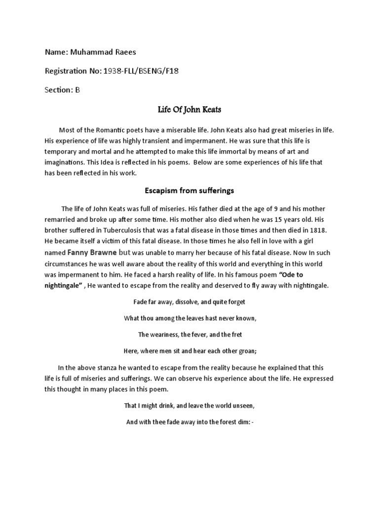John Keats Life Experience | PDF | John Keats | Poetry