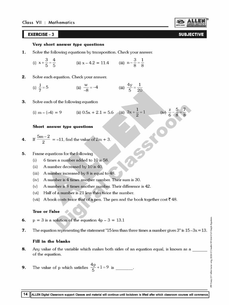 Simple Equations 3 PDF | PDF