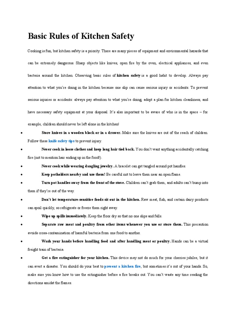 Basic Rules of Kitchen Safety | PDF | Kitchen | Knife