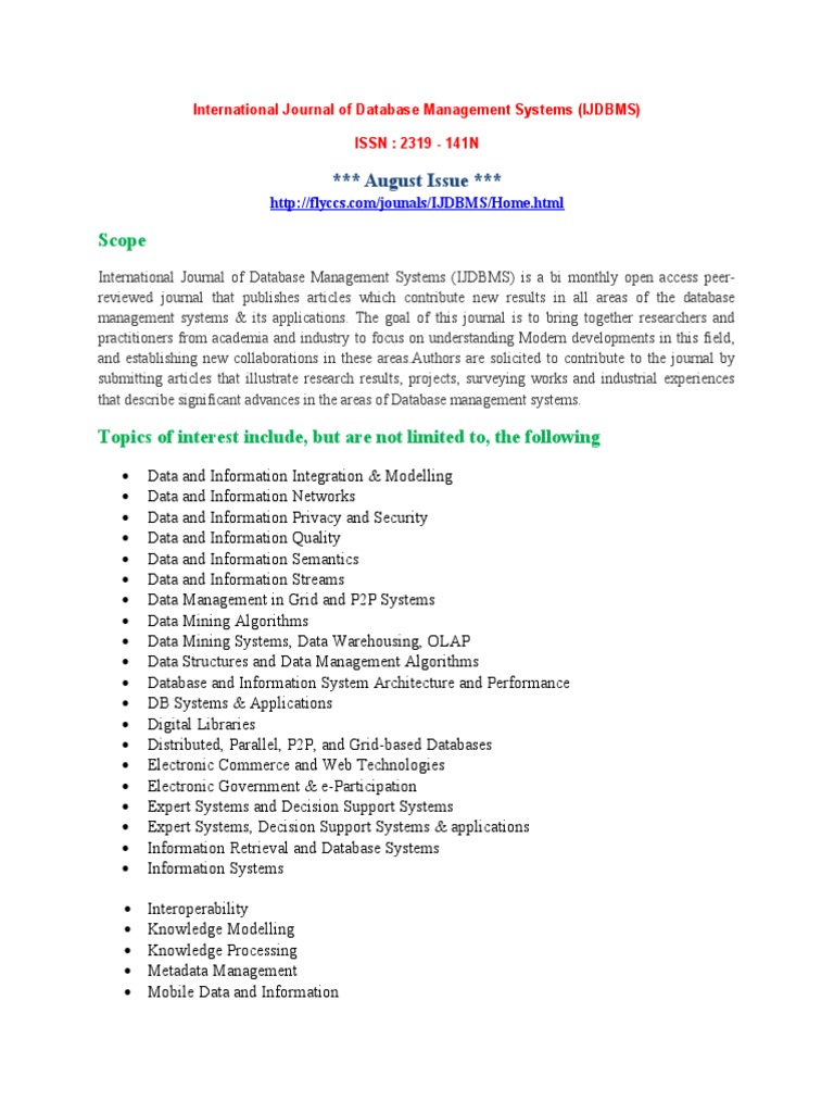 International Journal of Database Management Systems (IJDBMS) | PDF ...