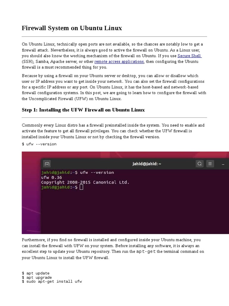 How To Configure Firewall With UFW On Ubuntu Linux - Odt | PDF | Firewall (Computing) | Internet ...