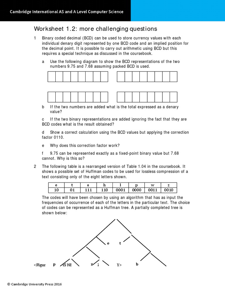 CH 01 Worksheet 2 | PDF | Binary Coded Decimal | Data Compression