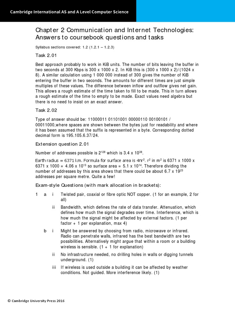 Chapter 2 Communication and Internet Technologies: Answers To Coursebook Questions and Tasks ...