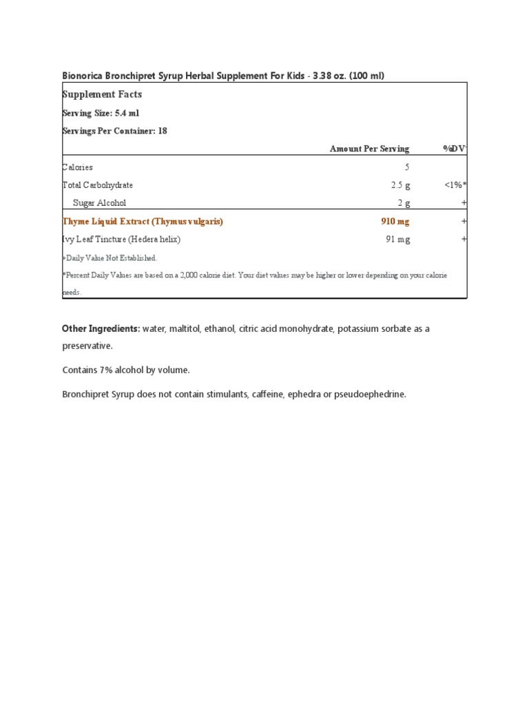 Bionorica Bronchipret Syrup Herbal Supplement For Kids | PDF