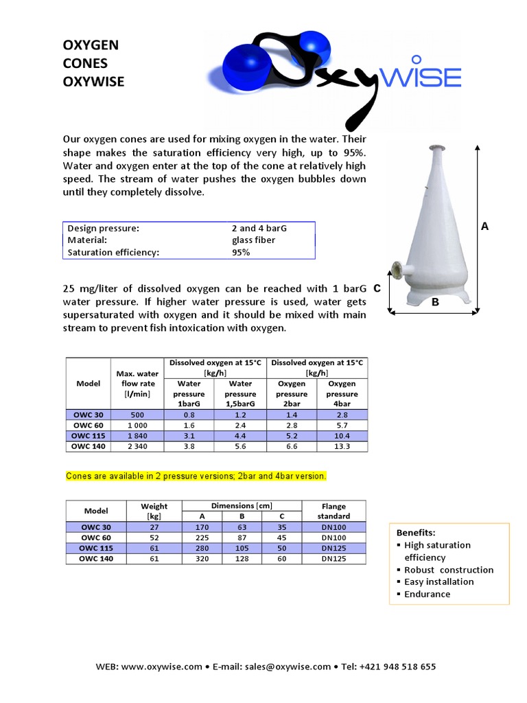 Oxygen Cones Oxywise: Design Pressure: 2 and 4 Barg Material: Glass ...