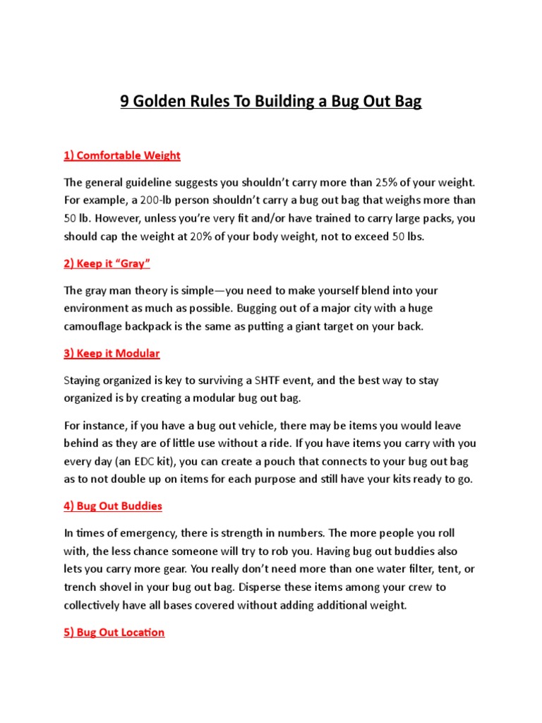 9 Golden Rules To Building A Bug Out Bag | PDF | Backpack | Business