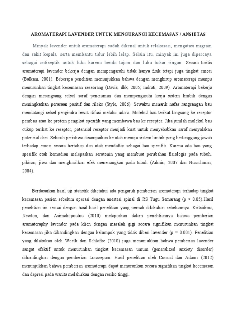 Aromaterapi Lavender Untuk Mengurangi Kecemasan Atau Ansietas | PDF