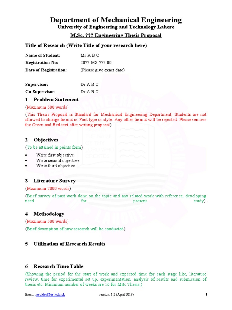 MSC Thesis Proposal Template v1.2 | PDF | Master Of Science | Thesis