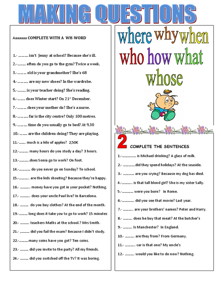 Wh-Word Sentence Completion Exercises | PDF | Games & Activities | Home ...