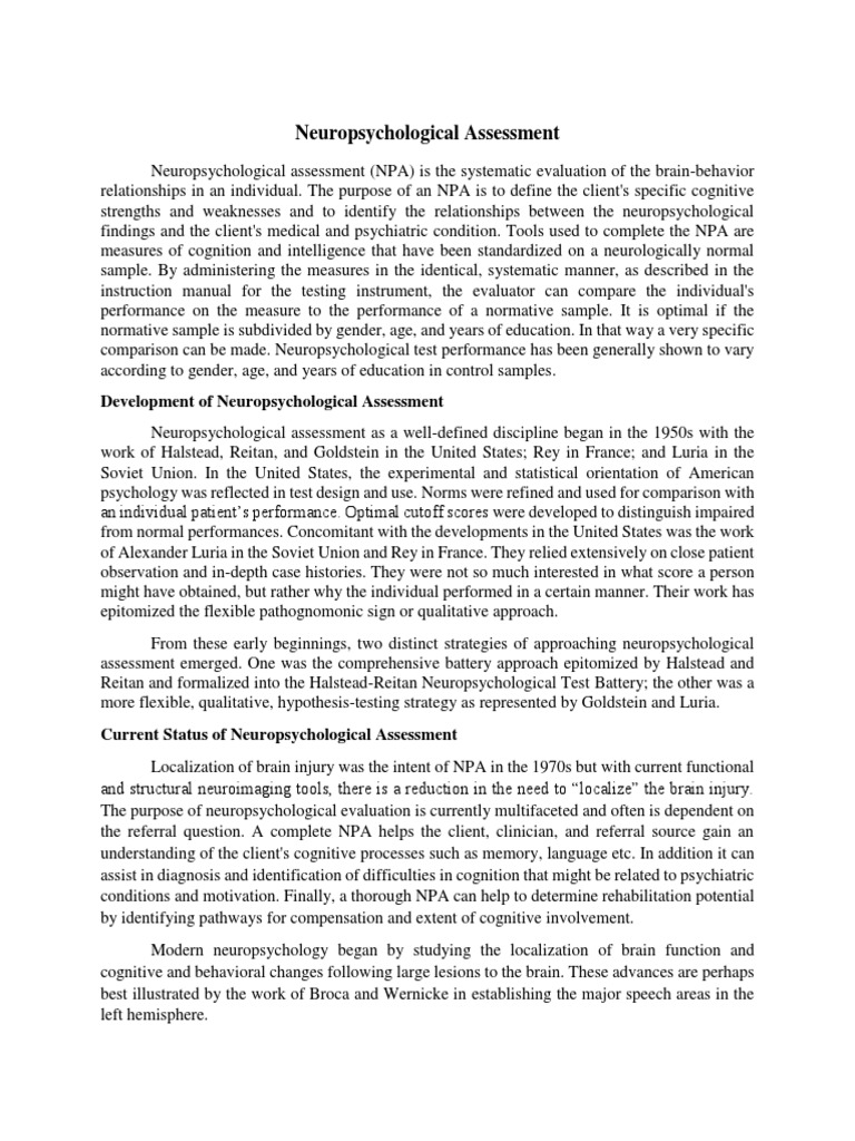 Neuropsychological Assessment | PDF | Neuropsychology ...