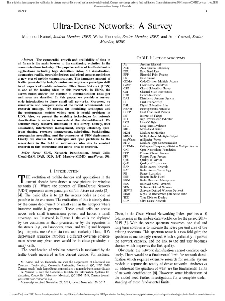 Ultra-Dense Networks: A Survey | PDF | Computer Network | Data Transmission