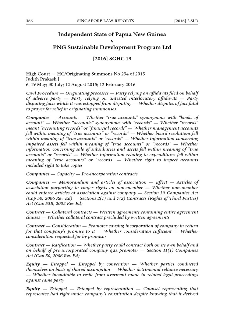 Independent State of Papua New Guinea V PNG Sustainable Development ...