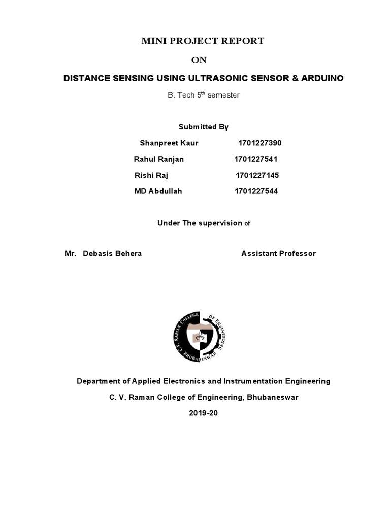 Mini Project Report: Distance Sensing Using Ultrasonic Sensor & Arduino | PDF | Ultrasound ...