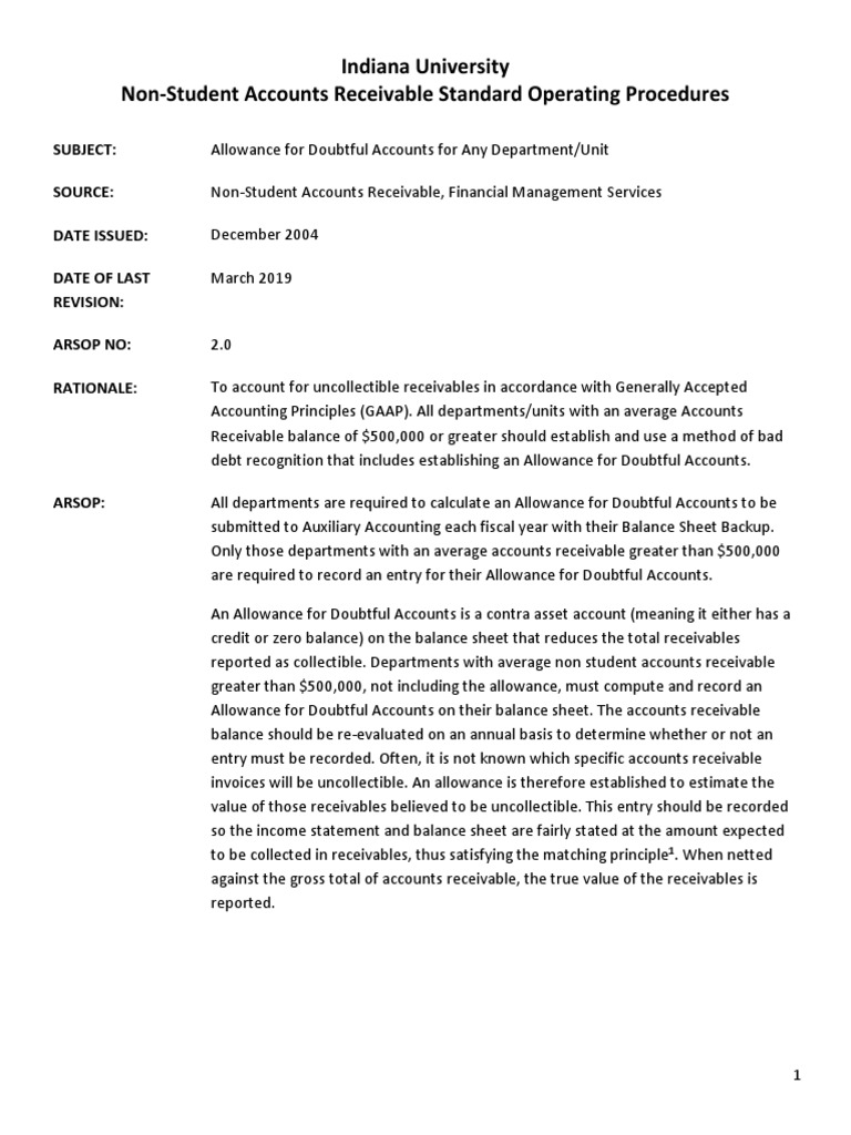 Indiana University AR Allowance SOP | PDF | Bad Debt | Financial Accounting