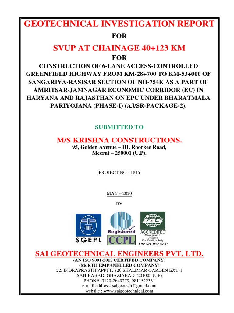 Soil Report-SVUP-40+123-June-2020 | PDF | Deep Foundation | Soil