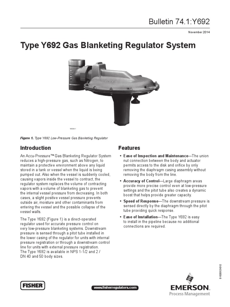 Type Y692 Gas Blanketing Regulator System | PDF | Flow Measurement | Valve
