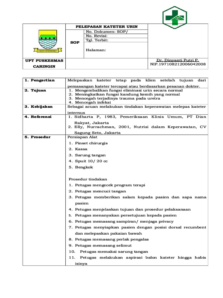 Sop Pelepasan Kateter Urin | PDF