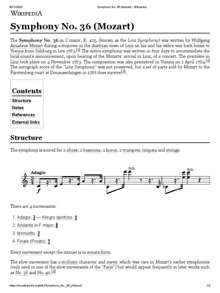Symphony No. 36 (Mozart) : Structure Notes References External Links ...
