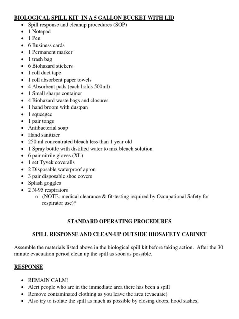 Biological Spill Kit and Cleanup Protocol | PDF | Sterilization ...