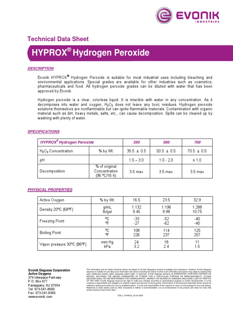 Hyprox Hydrogen Peroxide: Technical Data Sheet | PDF | Hydrogen ...