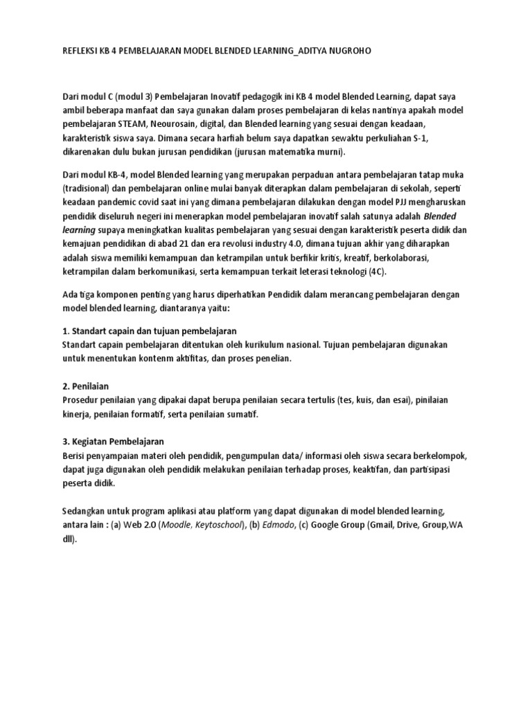 Refleksi KB 4 Pembelajaran Model Blended Learning | PDF