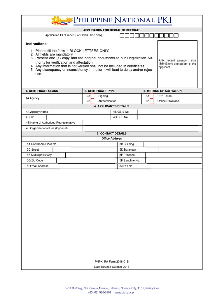 PNPKI Agency Certificate Application Form Fillable1 | PDF | Public Key Certificate | Identity ...