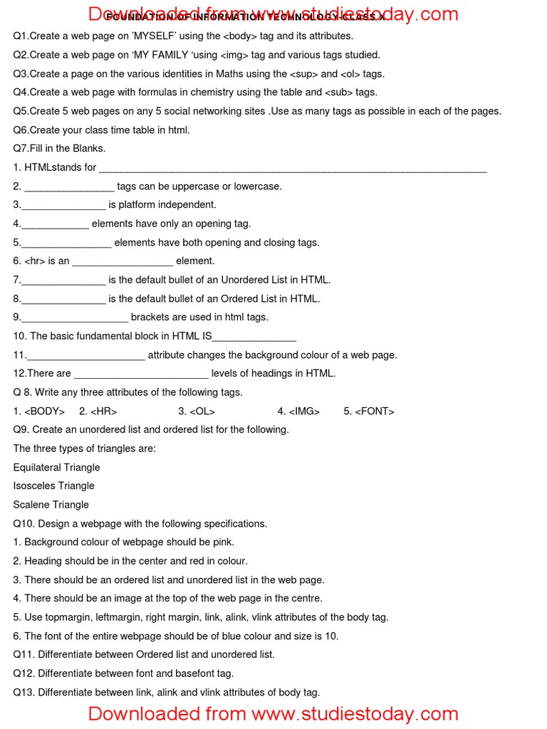 CBSE Class 10 Information Technology Worksheet PDF | PDF