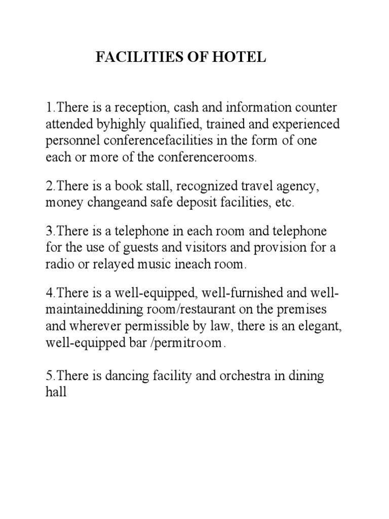 Facilities of Hotel | PDF