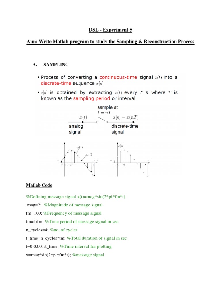 Matlab Sampling & Reconstruction Guide | PDF | Teaching Methods & Materials