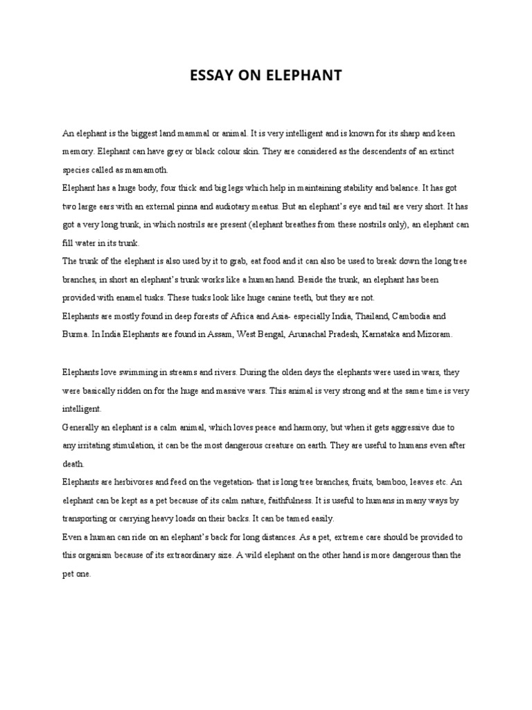 Essay On Elephant | PDF | Elephant | Organisms