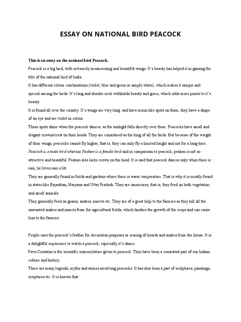 This Is An Essay On The National Bird Peacock | PDF | Peafowl | Birds