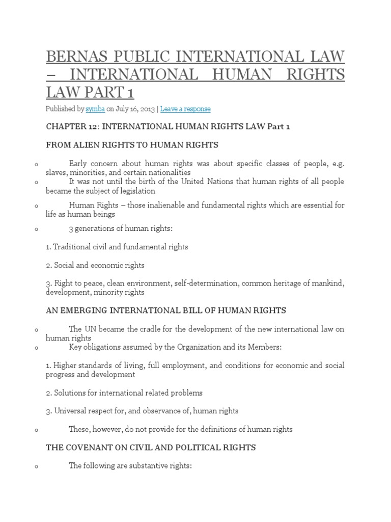Bernas Public International Law - Introduction to International Human ...